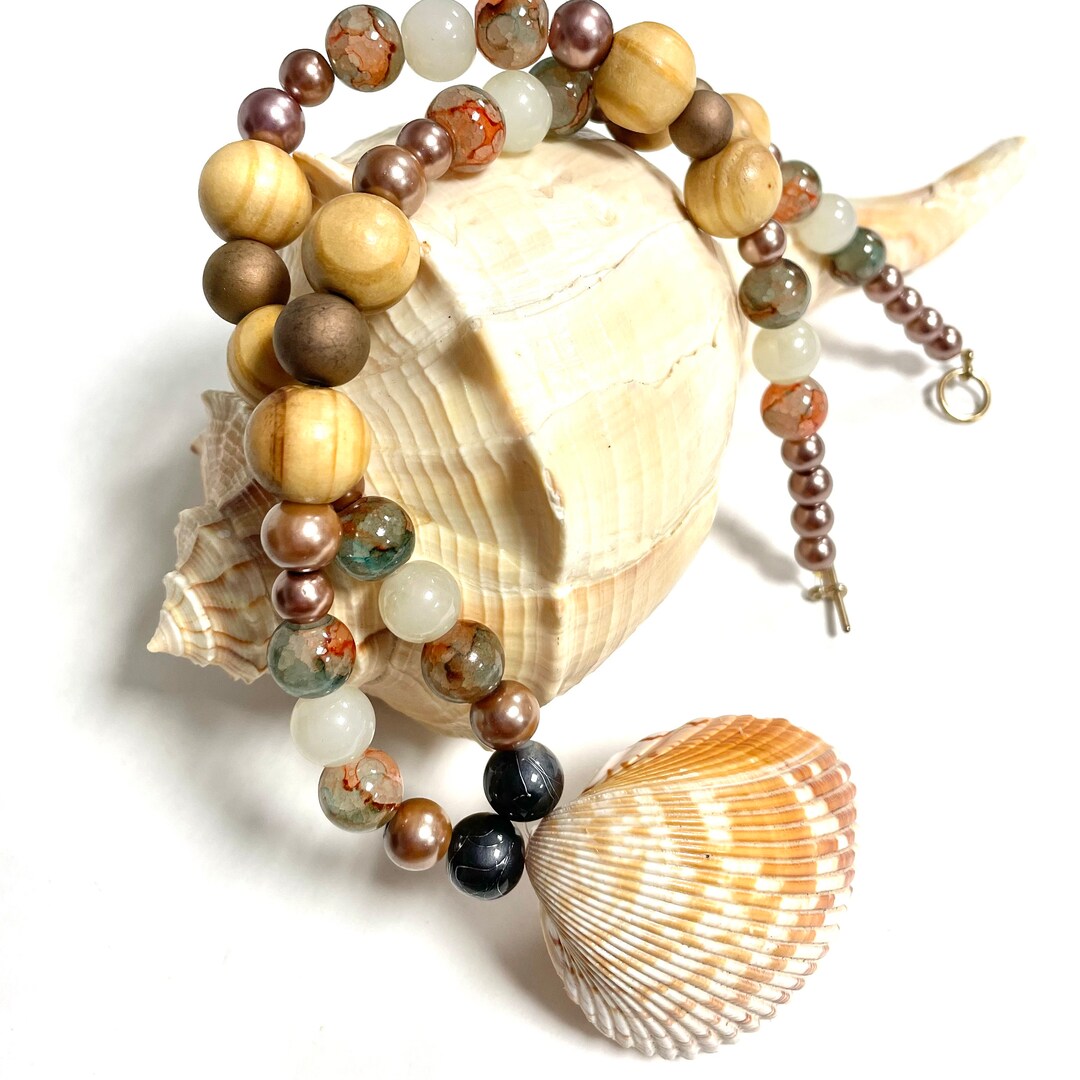 Real Seashell Necklace With Beads, Cockle Shell Pendant Necklace ...