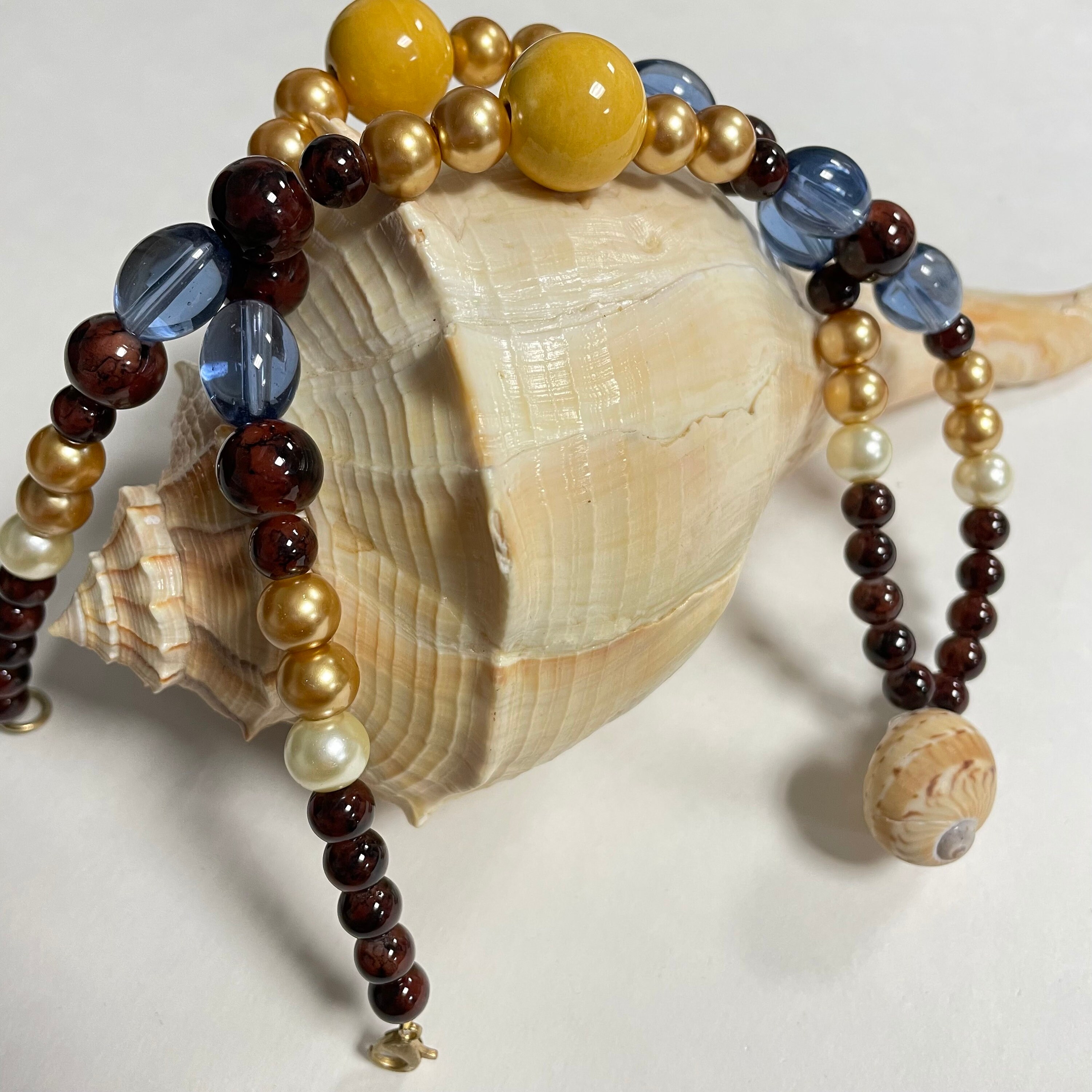 Real Seashell Necklace With Beads, Beach Jewelry, Ceramic Beaded ...