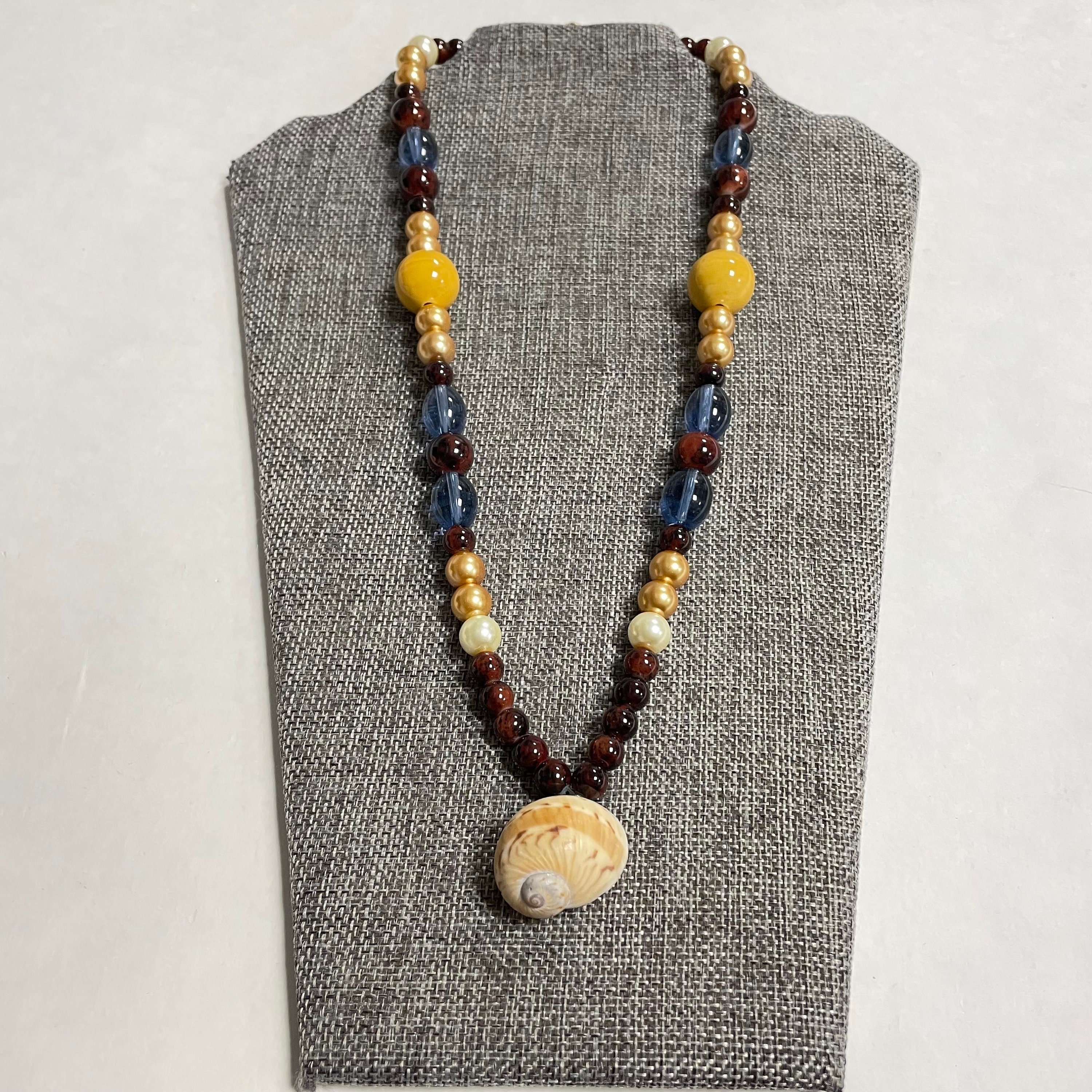 Real Seashell Necklace With Beads, Beach Jewelry, Ceramic Beaded ...