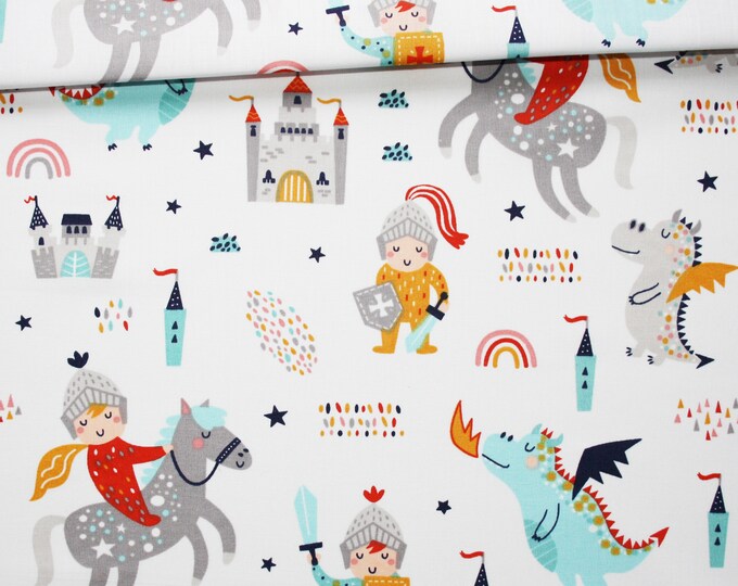 Knights Fabric on a White Cotton Background Printed Oeko Tex - Etsy