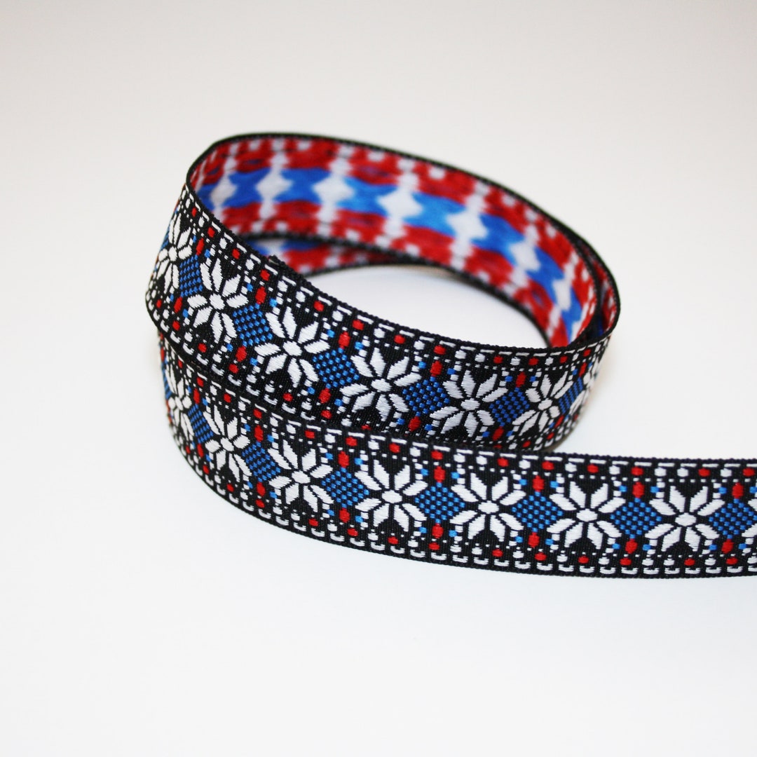 Jacquard Braid Ribbon, 25 Mm, 1.7 M, Ethnic, Aztec, Folk, Blue, Red ...