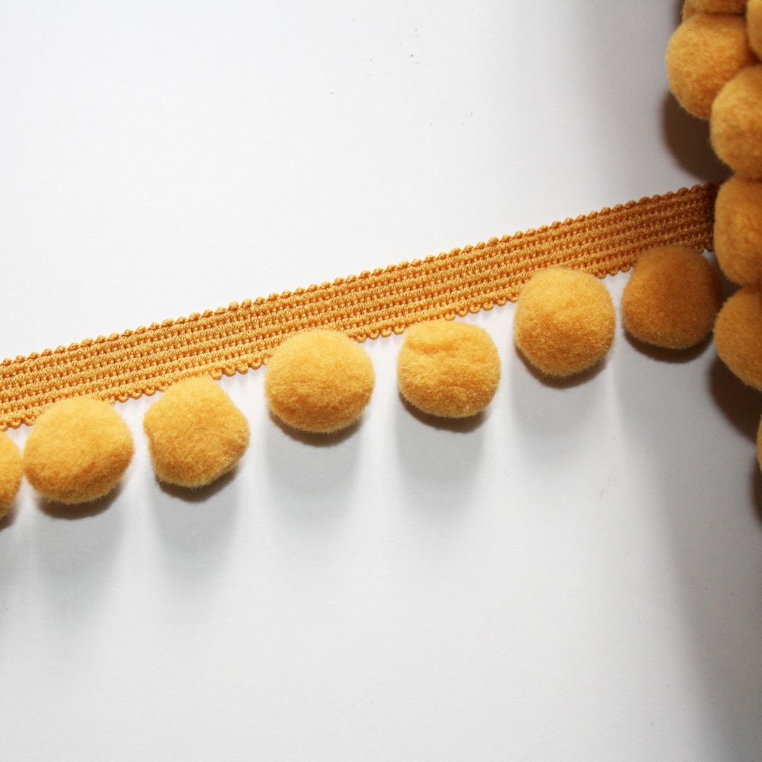 Honey Pompom Braid 20 Mm, 1 M, Pompom Ribbon, Mustard Yellow Pompom ...
