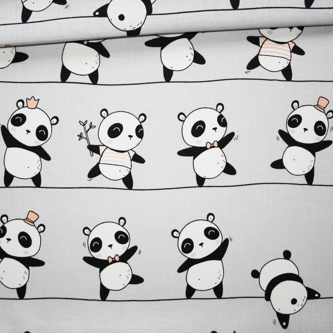 Fabric Pandas on a Light Gray Background Cotton Oeko Tex - Etsy