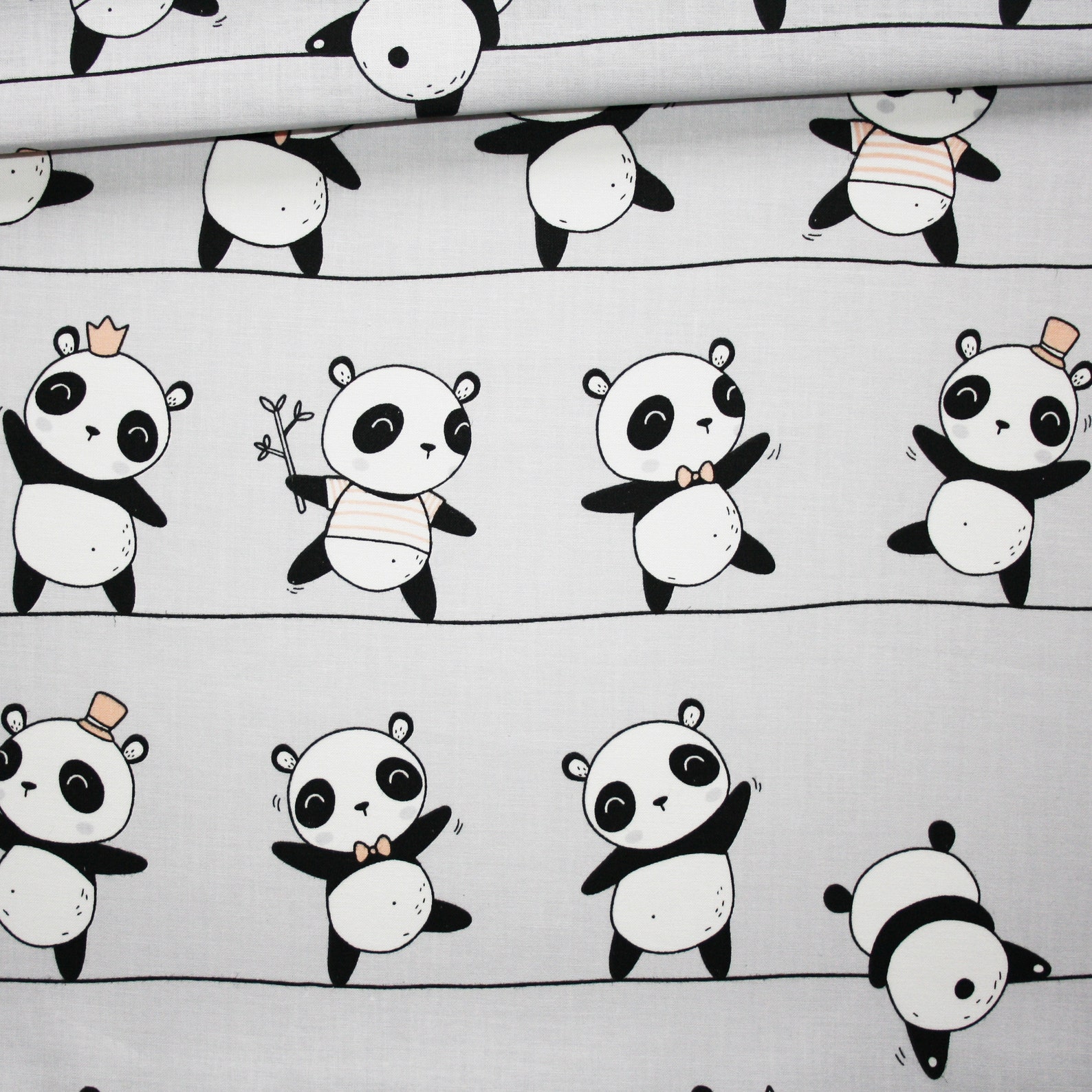 Fabric Pandas on a Light Gray Background Cotton Oeko Tex | Etsy