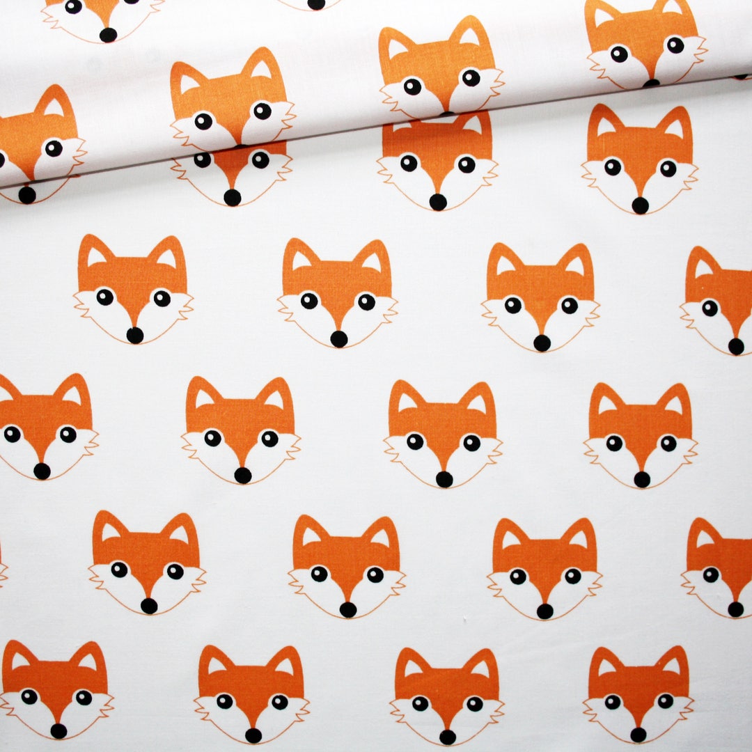 Orange and White Oeko Tex Printed Cotton Fox Fabric - Etsy