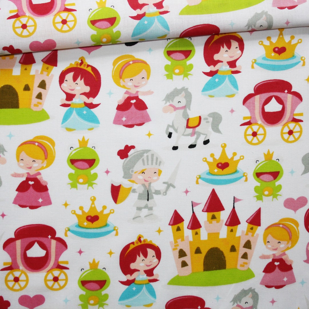 Princesses and Princes Fabric in Oeko Tex Printed Cotton on a White ...