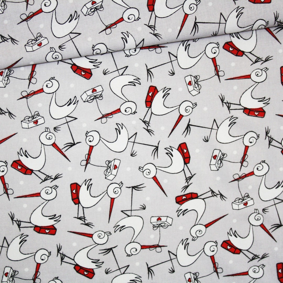 Stork Fabric on a Light Grey Background in Oeko Tex Printed - Etsy