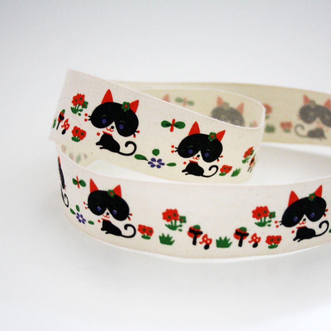 Natural Cotton Ribbon Printed Cats 25 Mm Sold per Meter - Etsy