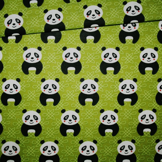 Panda Fabric on a Green Background in Cotton Printed Oeko Tex | Etsy
