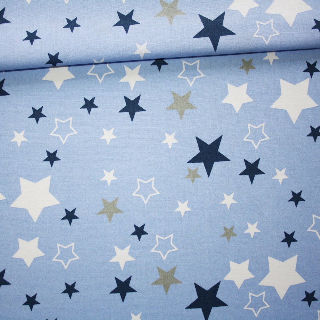 Oeko Tex Printed Cotton Star Fabric Dark Blue Gray White and Pastel ...