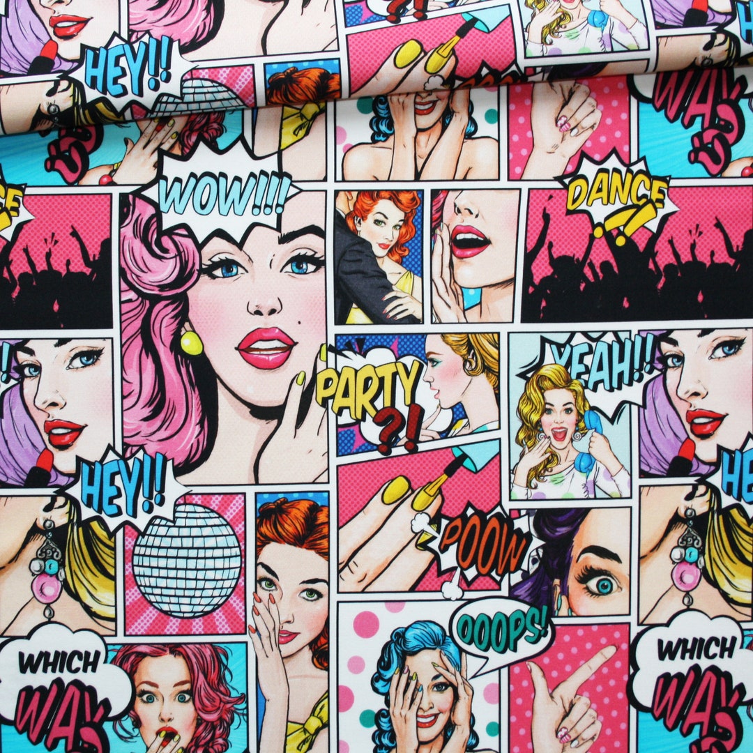 Tissu bande dessinée pop art en coton imprimé PREMIUM oeko tex - Etsy ...