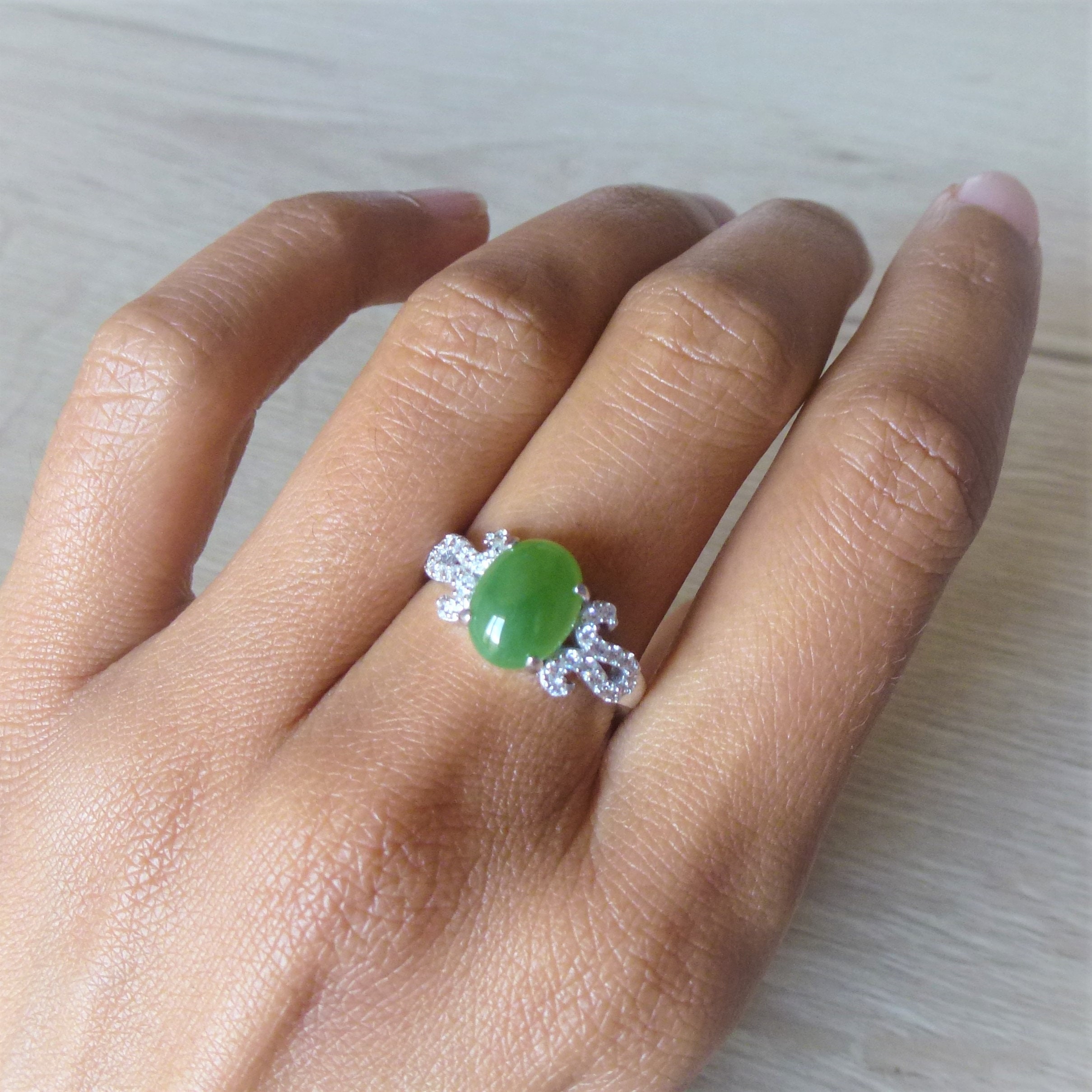 Natural certified green jade ring from China for women white | Etsy