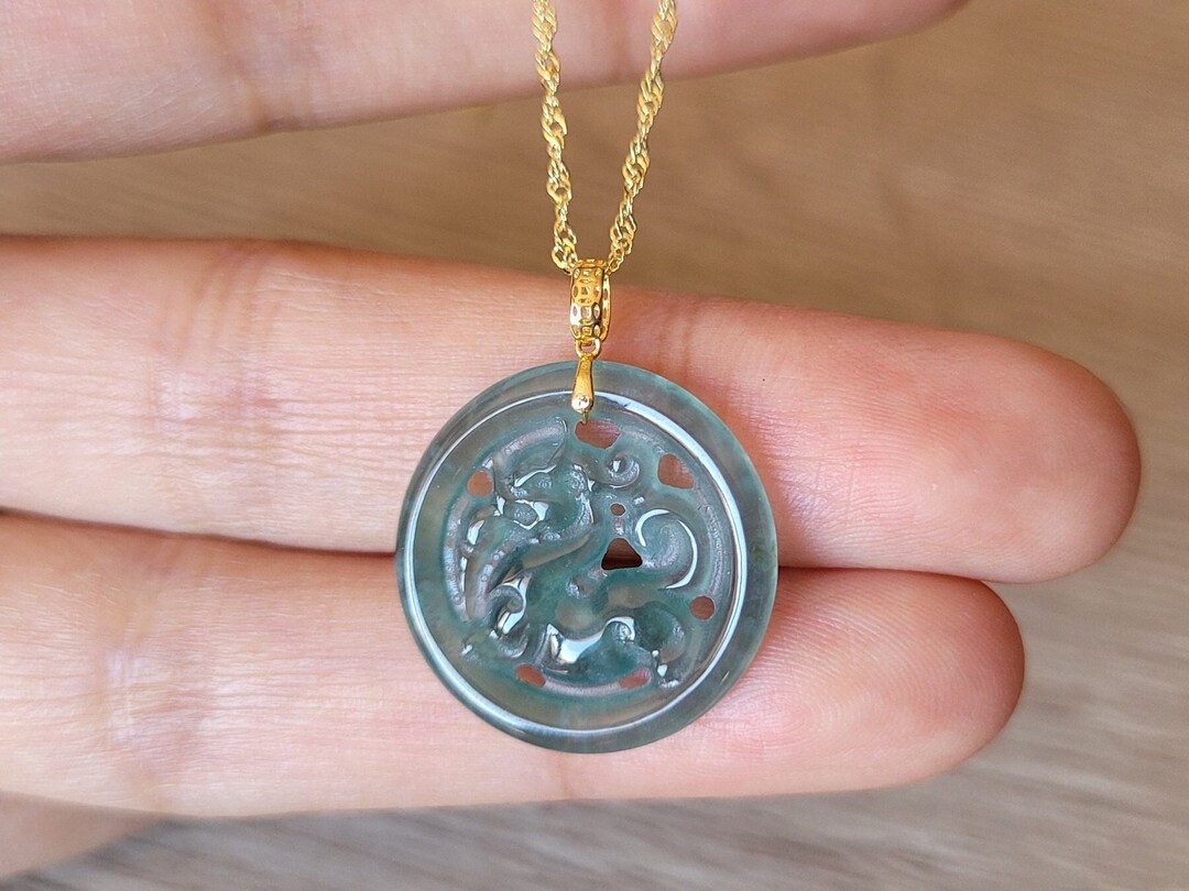 Chinese Unicorn Qilin Pendant in Grade A Natural Jadeite and 18 Carat ...