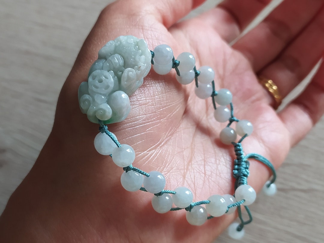 Pixiu Lucky Charm Natural Jadeite Bracelet Grade A From Burma, White ...