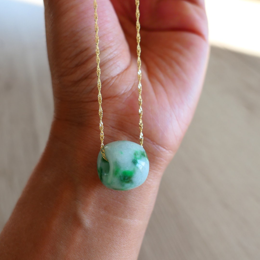 Grade A Certified Burmese Jadeite Barrel Pendant, 16mm, Natural Green ...