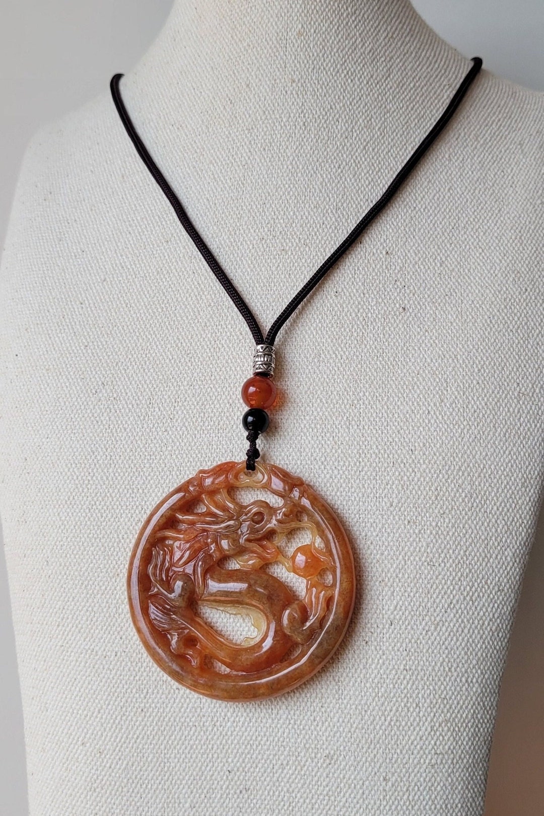 Natural Grade A Jadeite Lucky Dragon Pendant From Burma, Ocher Red Jade ...