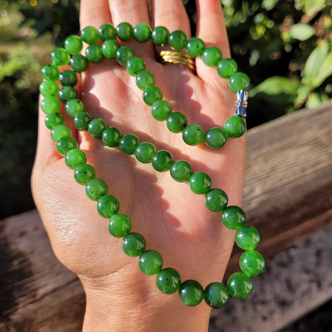 Collier Perles De Jade Vert Naturel 8 Mm, Néphrite De Sibérie, Jade ...