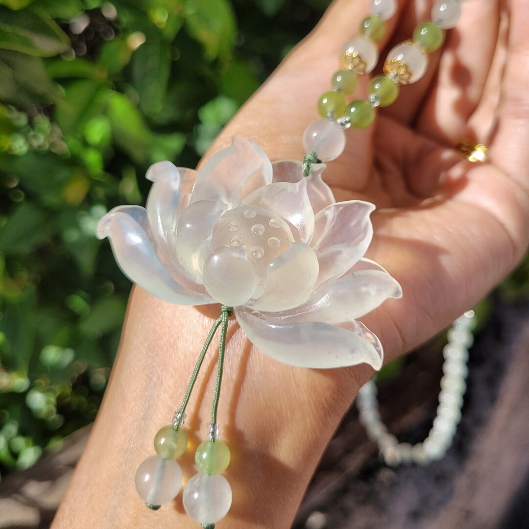 3D Hand-carved Lotus Flower Pendant, Natural Chinese Xiu Jade ...