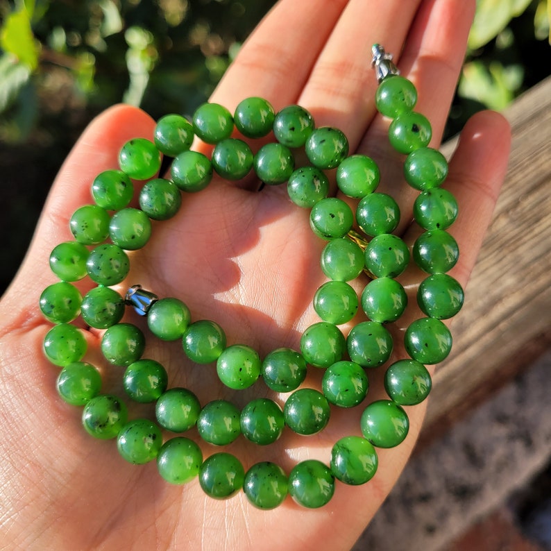 Collier Perles De Jade Vert Naturel 8 Mm, Néphrite De Sibérie, Jade ...