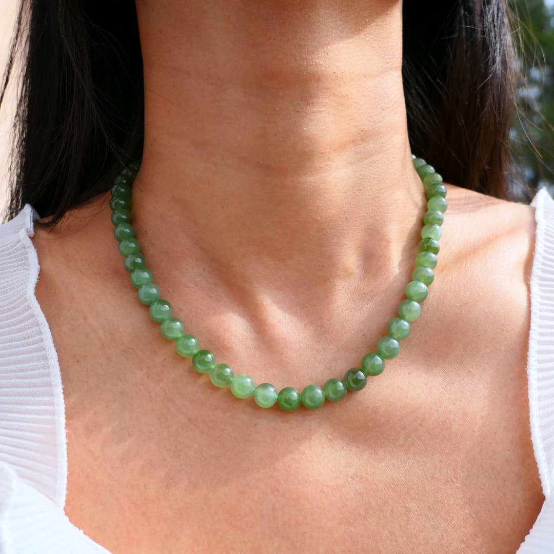 44 Cm High Quality Siberian Nephrite Necklace, 8 Mm Round Bead in ...