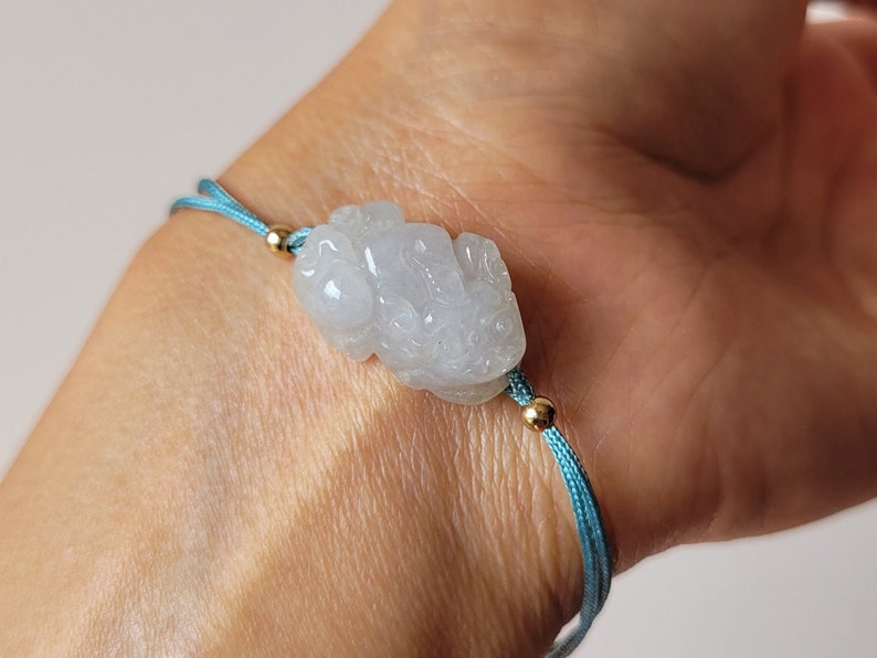 Natural Burmese Jadeite Pixiu Bracelet, Genuine White Jade, Adjustable ...