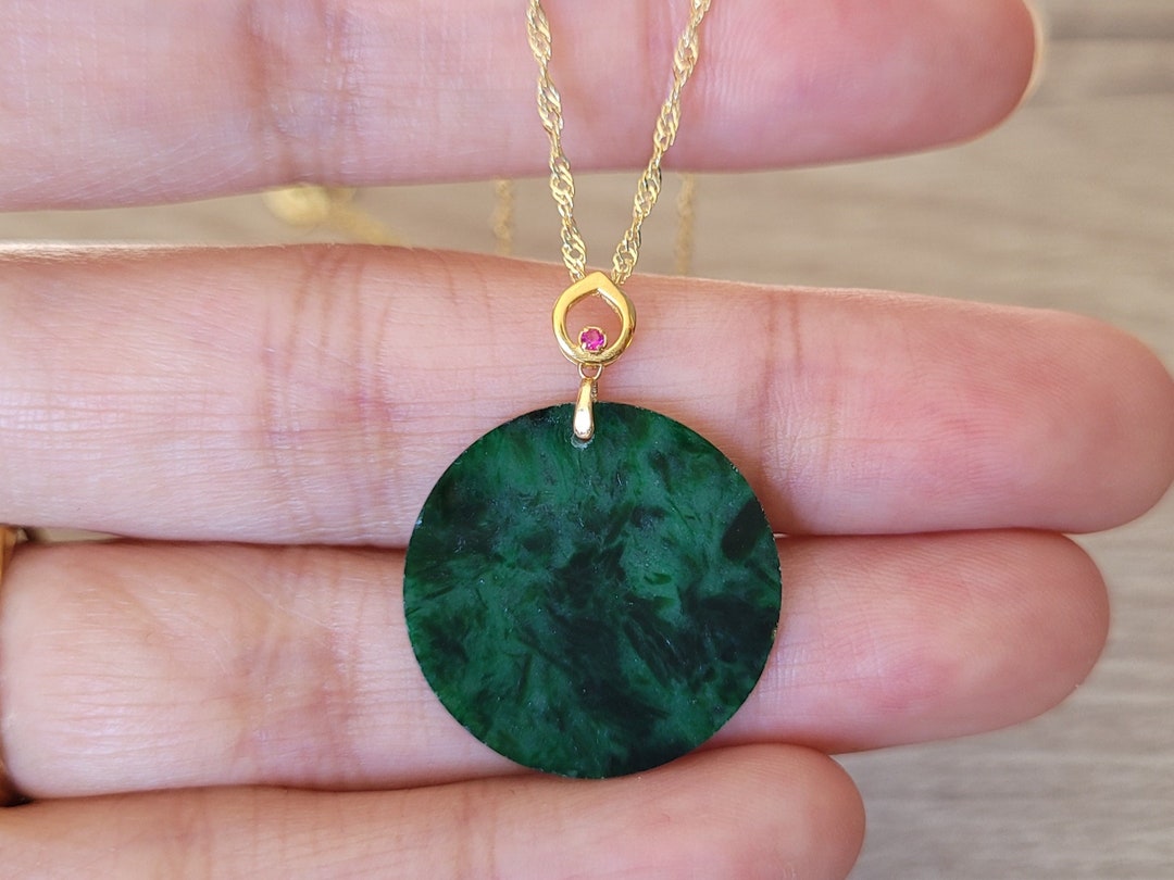 Natural Grade A Jadeite Medallion Pendant From Burma and 18 Carat Gold ...