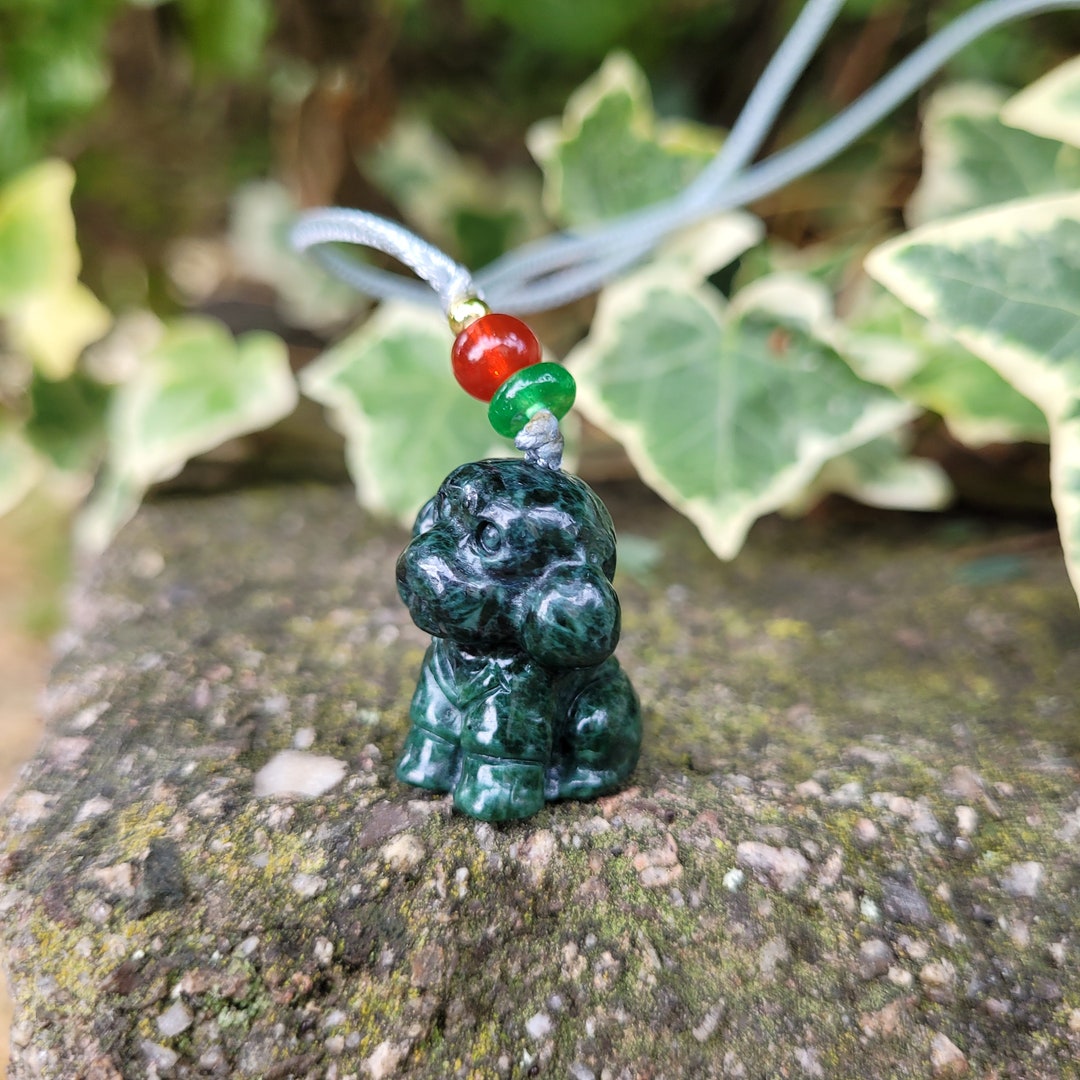 Natural Grade A Myanmar Jadeite Poodle Dog Pendant, Black Green Jade ...
