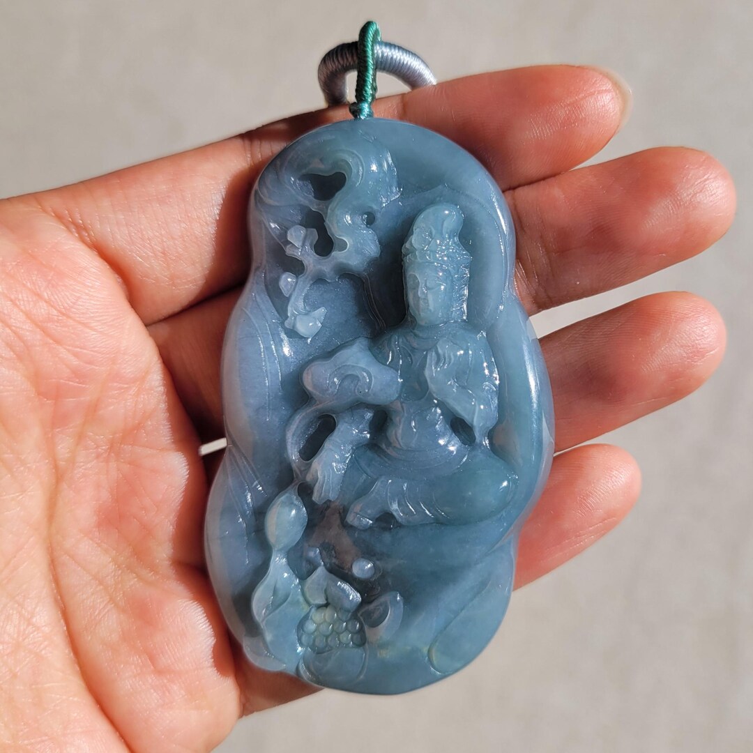 Guanyin Jadeite Pendant, Certified Grade A Guatemala, Natural Blue-grey ...