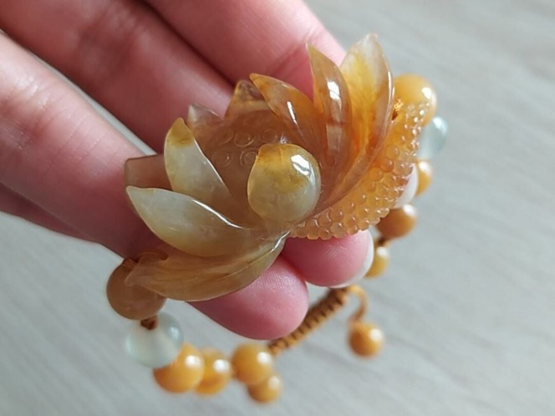 3D Hand Carved Lotus Flower Bracelet, Natural Xiu Jade From China, 15cm ...