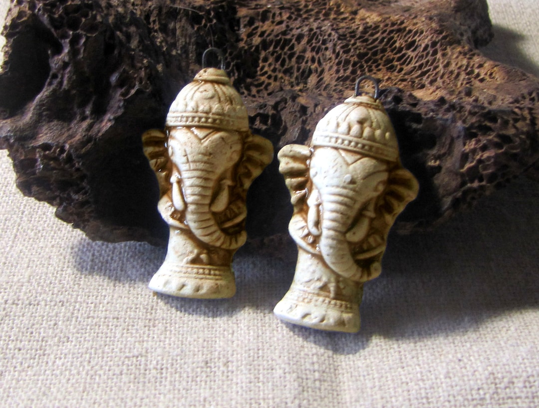 Ganesh, Artisanal Ceramic Charms, Stone Effect, Matt White Gray Beige ...