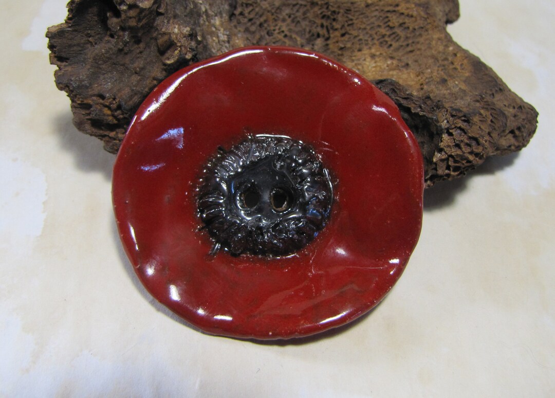 Poppy Button Design in Artisanal Ceramic, Handmade, Clay Enameled in ...