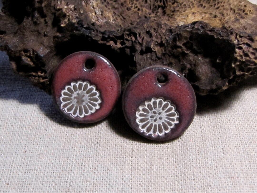 Handmade Ceramic Charms, Flower, Jewelry Earrings Creation, Fuchsia on ...