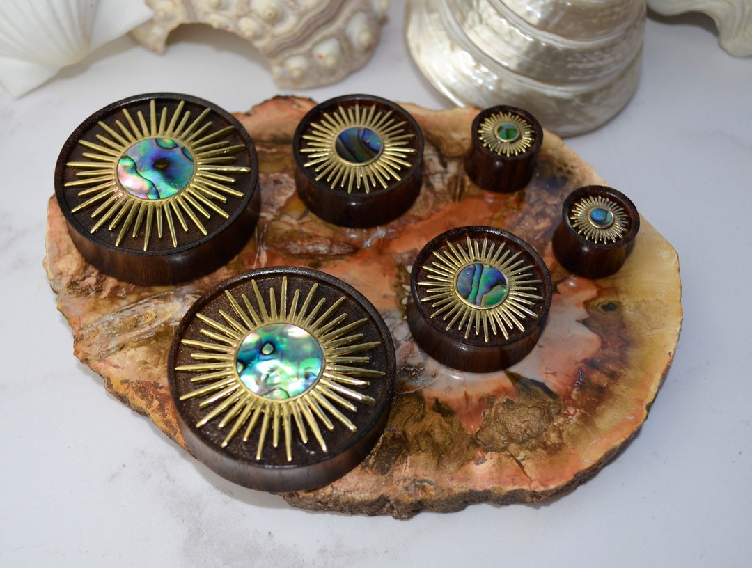 Wooden Brass Plugs,abalone Shell Plugs,20mm,22mm,24mm,28mm,40mm,gauge ...