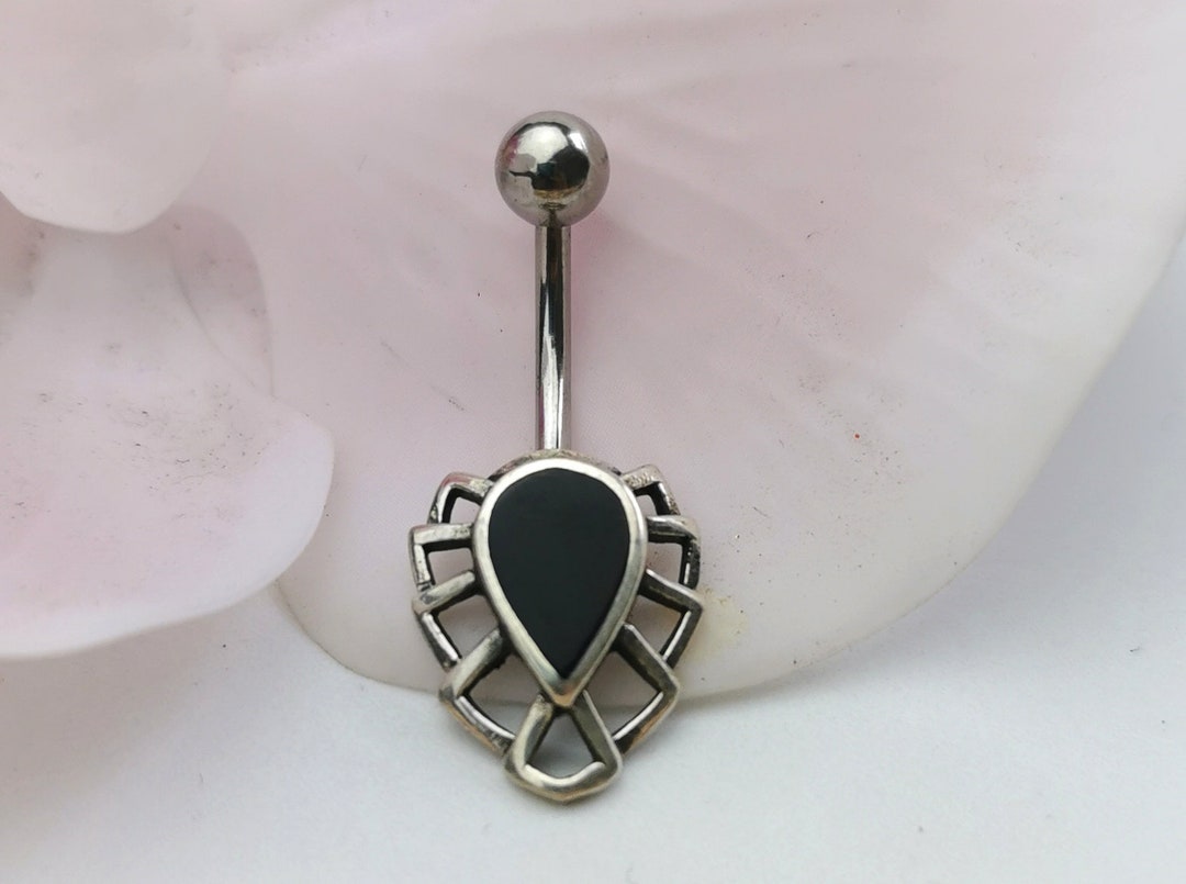 Black Resin Belly Bar, Silver Belly Bars, Ornate Belly Bars, Tribal ...