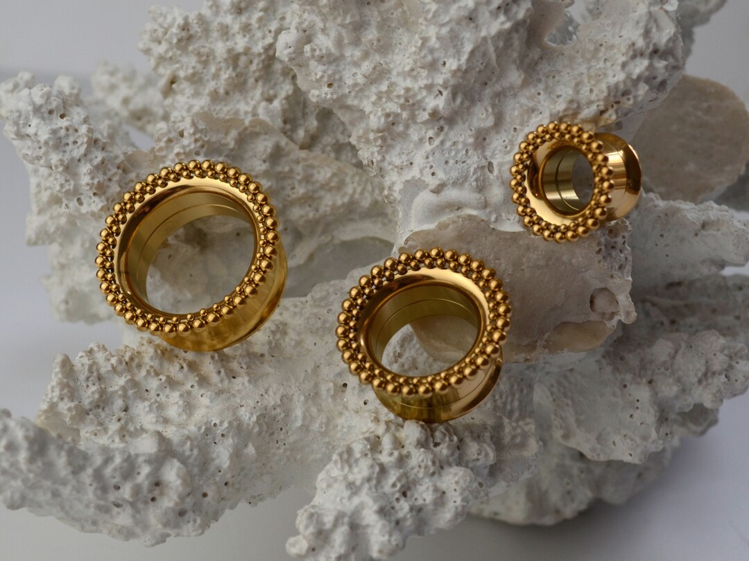 Gold Plated Surgical Steel Dotted Tunnel Ear Plugs Gauges,20mm,ear ...