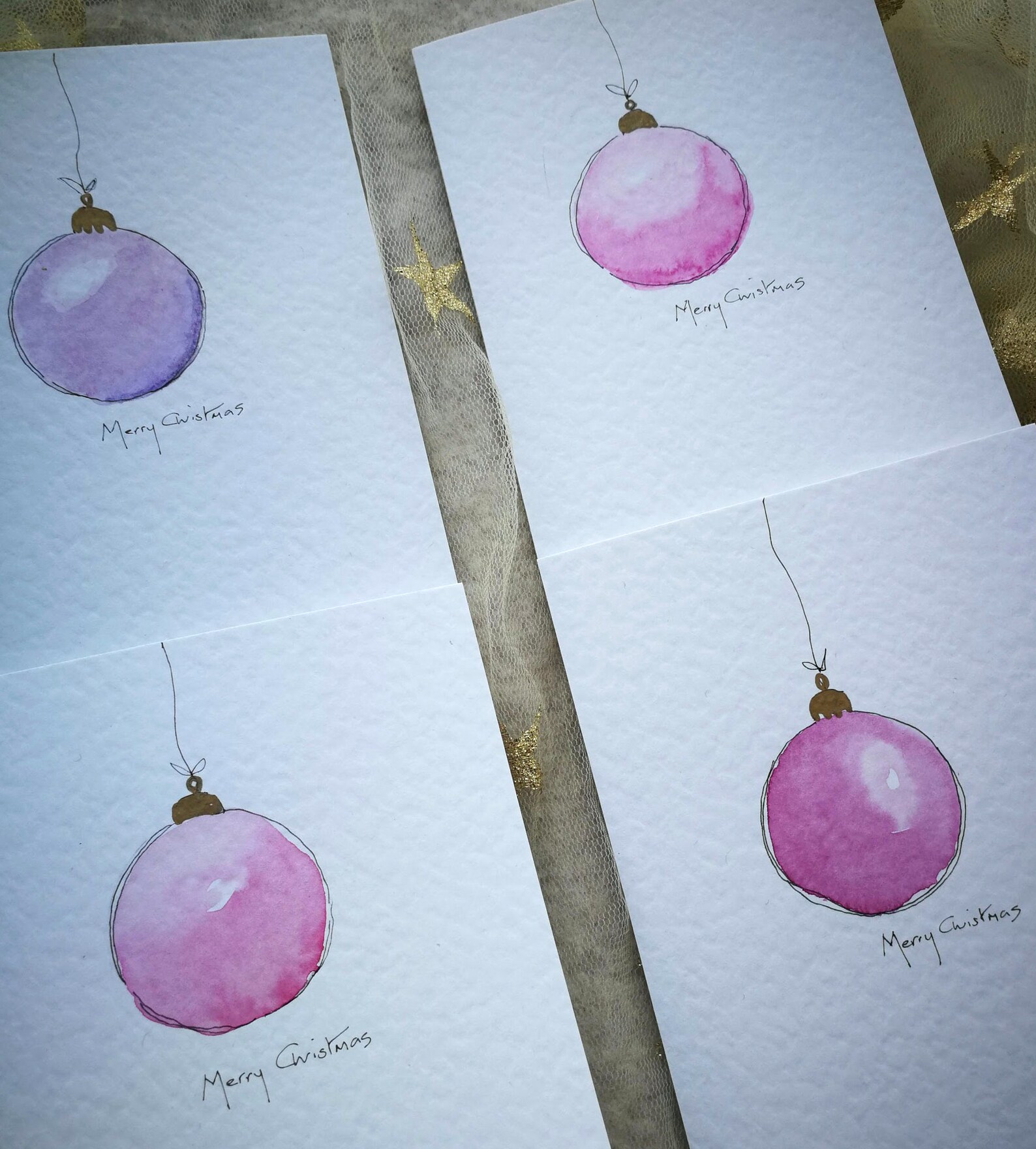 8 Pack Hand Painted Watercolour Christmas Cards the Bauble - Etsy