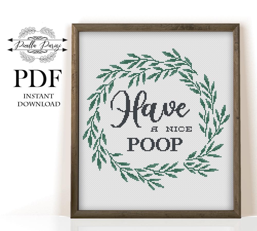 Have a Nice Poop - Modern Cross Stitch Pattern Funny Text and Colorful ...