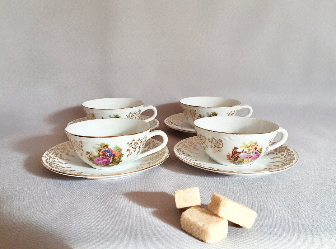 French Porcelain Cups and Saucers, Coffee Service, Retro Cups, Vintage ...