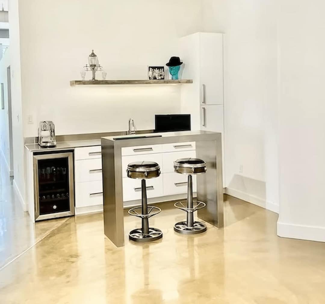 Stainless Steel Waterfall Bar Table With Stools: Modern Kitchen Island ...