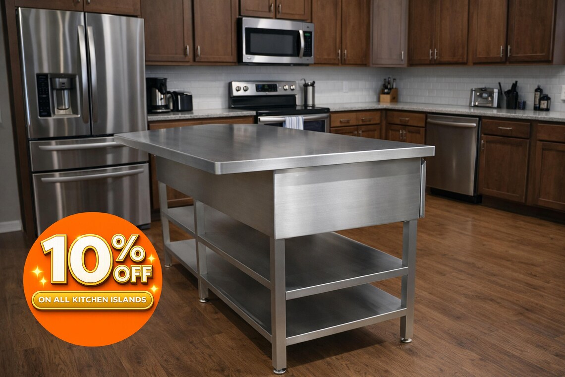 Stainless Steel Kitchen Island With Bar Table & Extendable Drawers ...