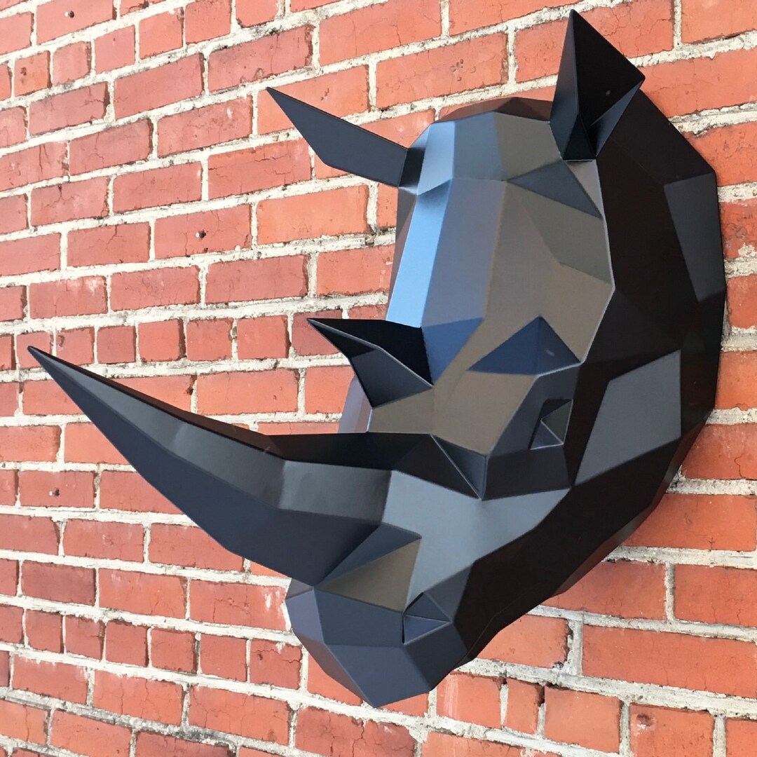 Rhino Head Wall Art, Large Animal Sculptures, Man Cave Decor, Metal ...