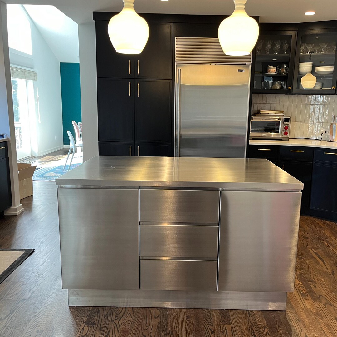 Stainless Steel Kitchen Island With Mixer Lift, 3 Cabinets, 3 Outlets ...