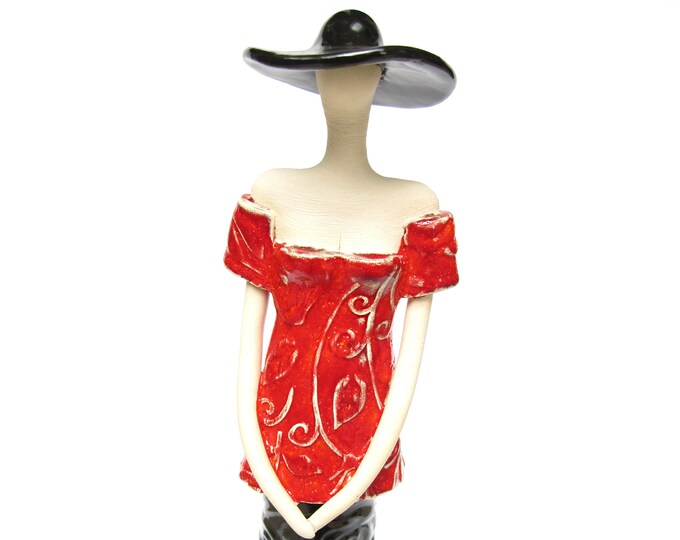Woman With Hat Figure Eclectic Home Decor Pottery Gift for Her Modern ...