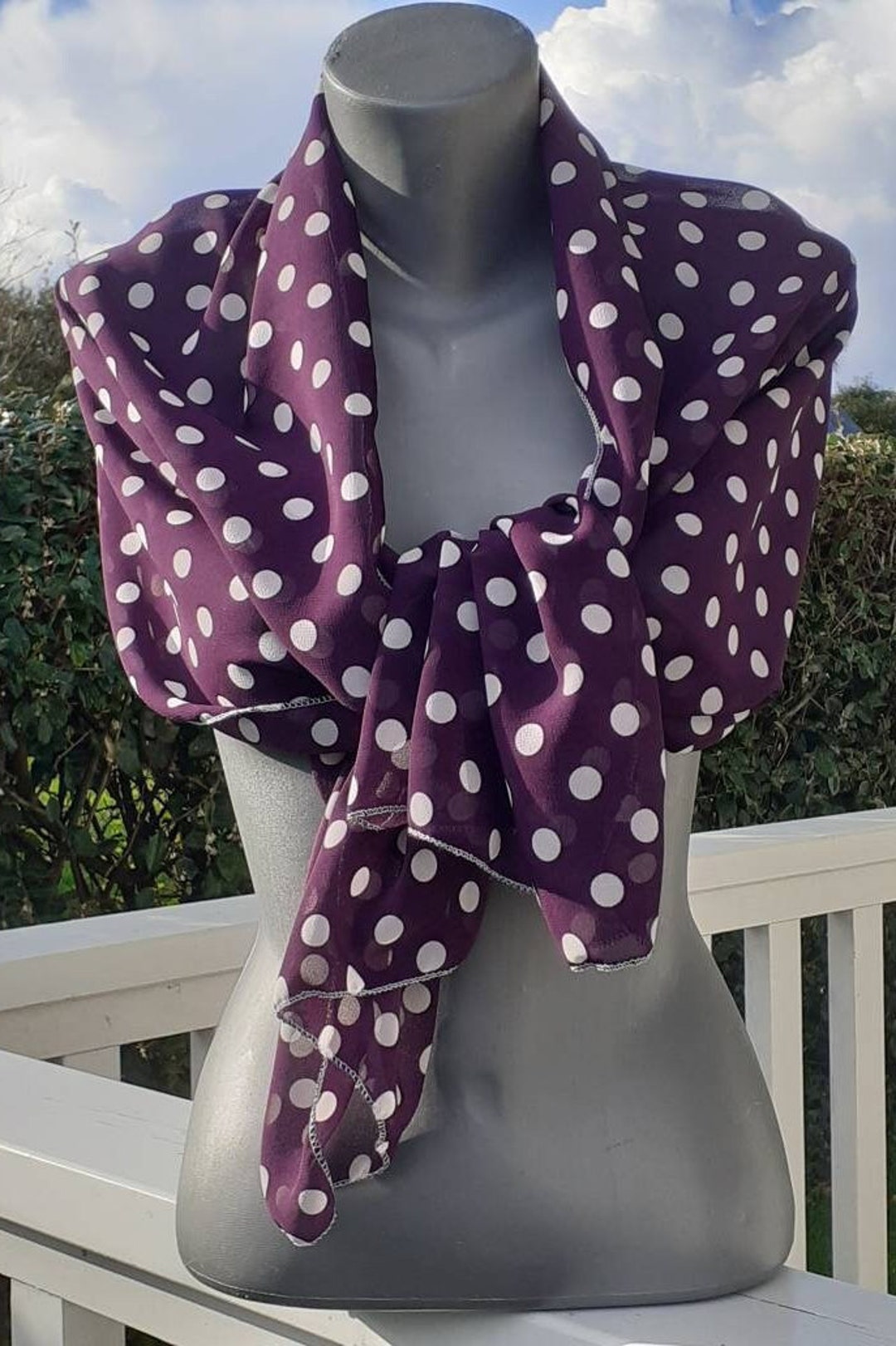 Purple and White Polka Dot Print Scarf for Vintage Women - Etsy