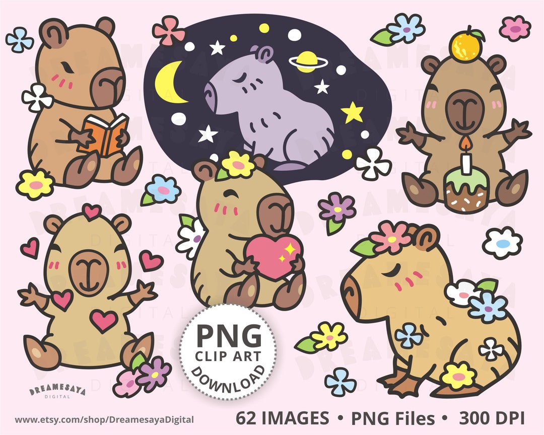 Capybara Clipart Bundle, Adorable Capybaras Images With Flowers ...
