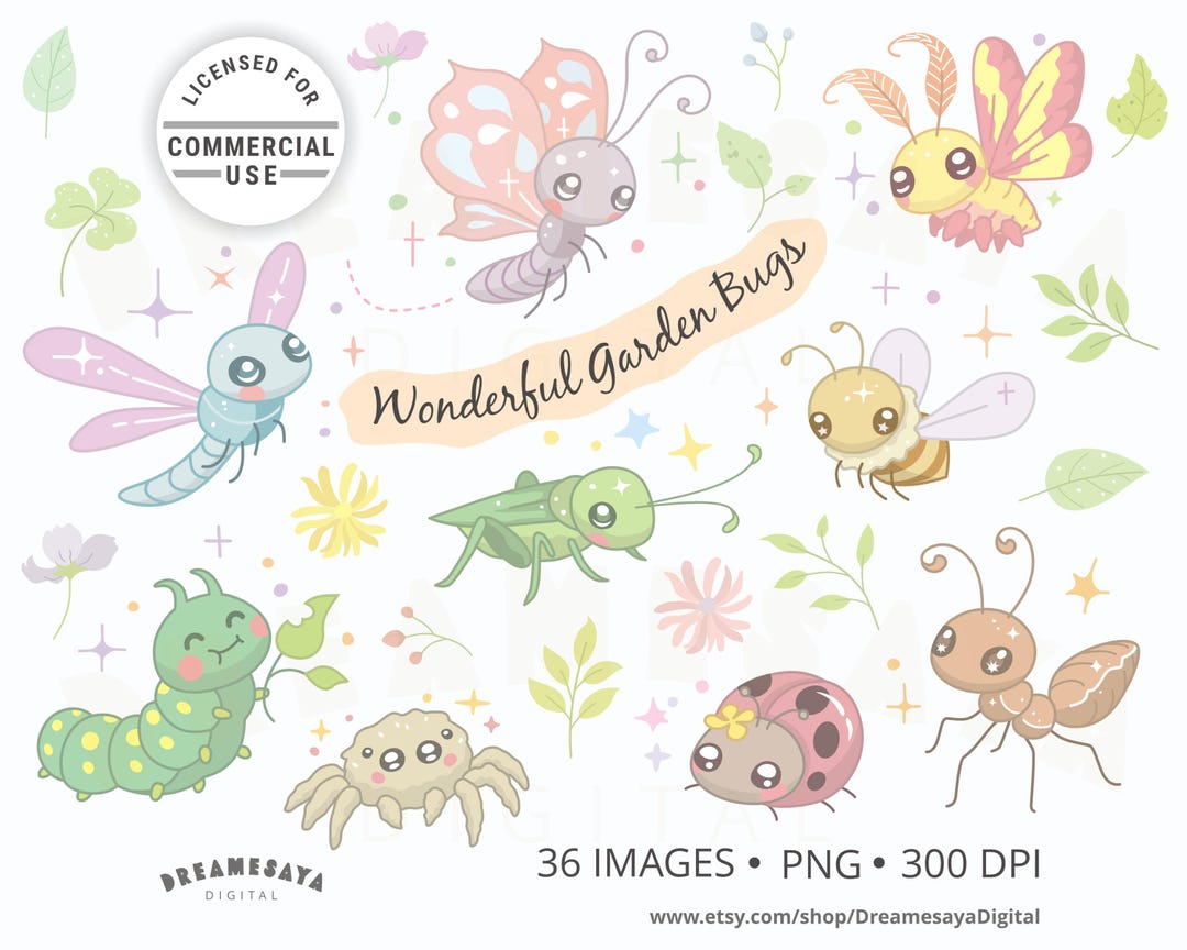 Pastel Insects Clipart Bundle Garden Bugs Cartoon Animal Clip Art ...