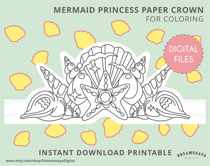 Mermaid Paper Crown Coloring Printable Kids Craft Mermaid Birthday ...