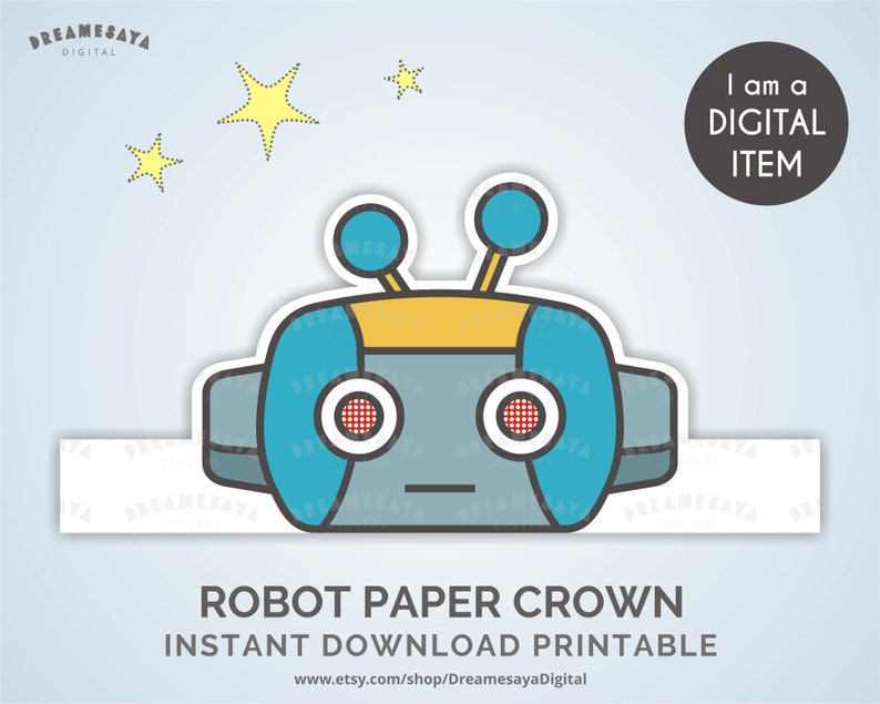 Robot paper crown Printable robotic head party hat JPG | Etsy