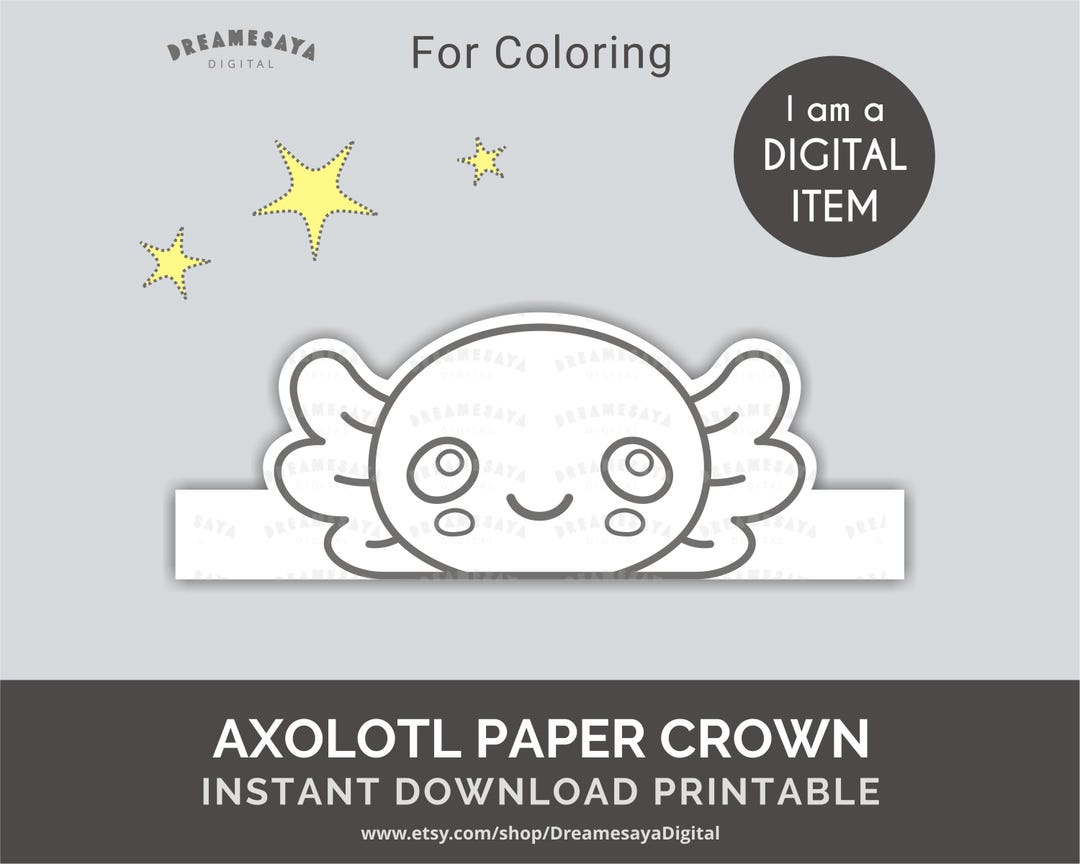 Axolotl Coloring PDF Printable Party Hat Adorable Reptile Head Template ...
