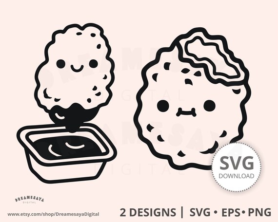 SVG Cute Nuggets With Faces in Black Outlines Illustration | Etsy